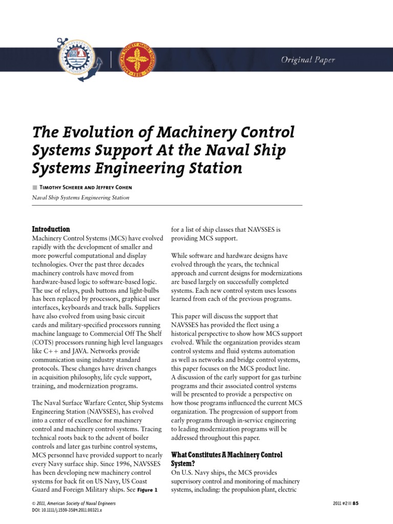 The Evolution of Machinery Control Systems Support at The Naval Ship ...