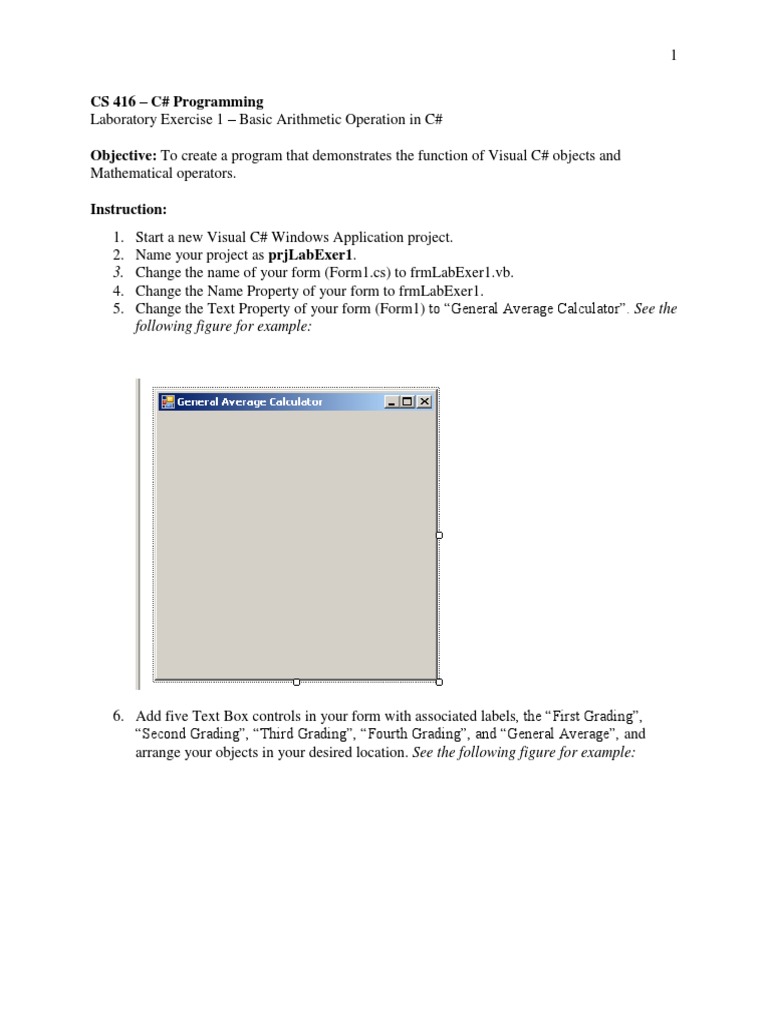 Cs 416 - C# Programming: 3. Change The Name of Your Form (Form1.Cs) To Frmlabexer1.Vb | PDF | C ...