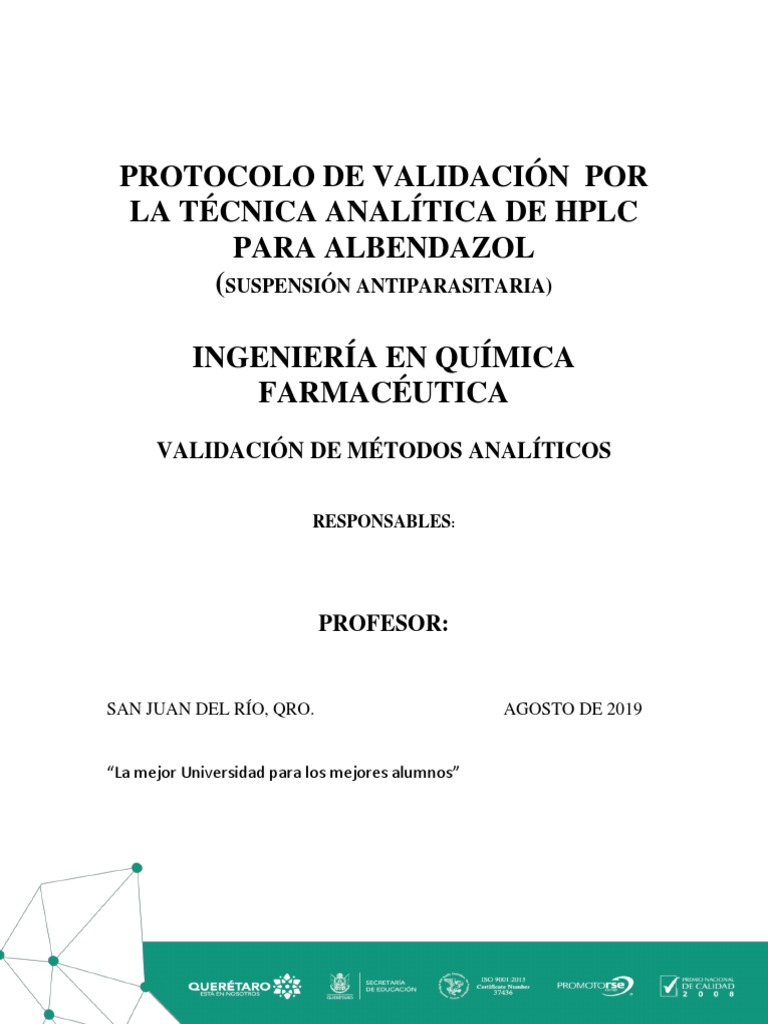 Protocolo de Validacion de Un Metodo Analítico Hplc-1-1 Final¡¡¡¡¡¡¡ | PDF | Cromatografía ...