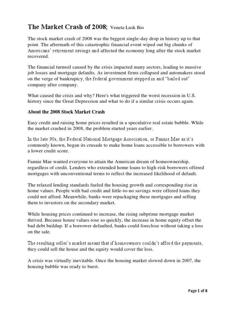About The 2008 Stock Market Crash | Download Free PDF | Financial ...