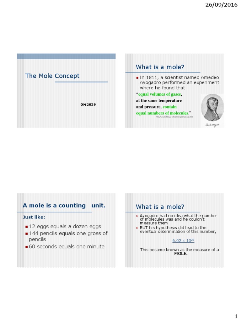 The Mole Concept What Is A Mole? | PDF | Mole (Unit) | Chemistry
