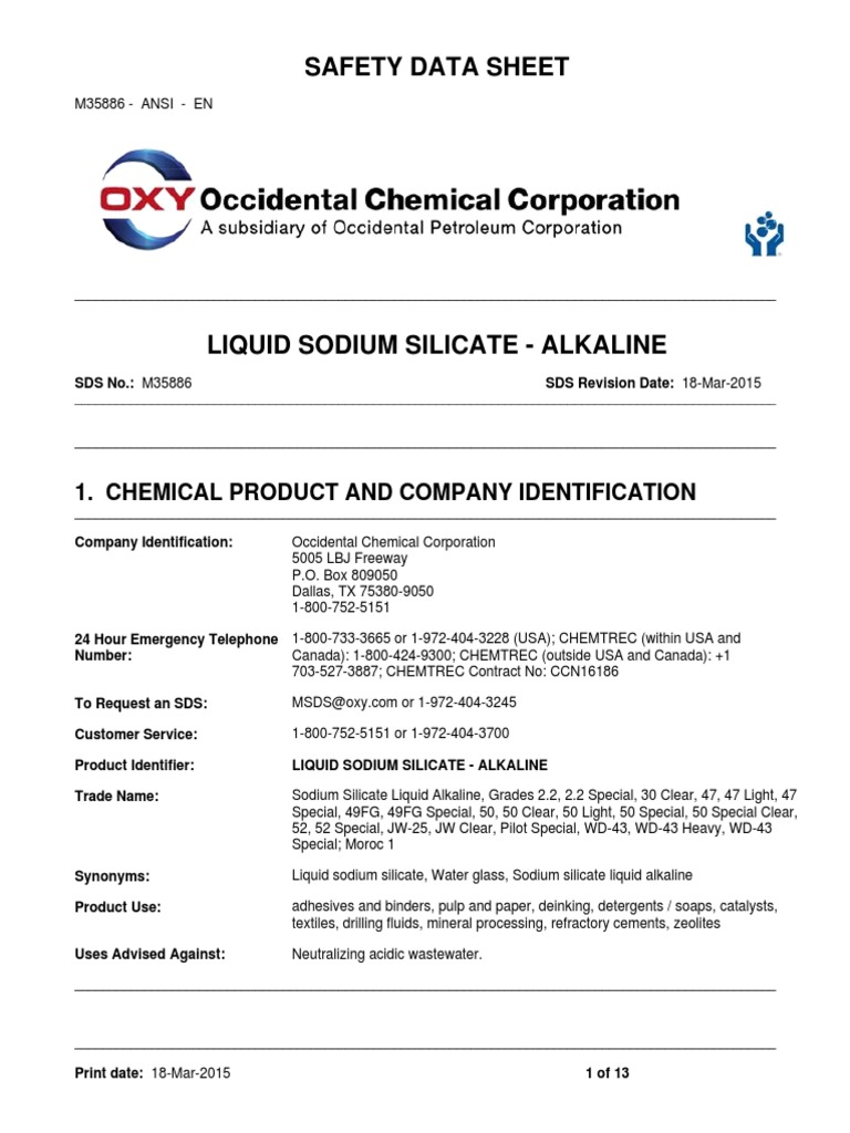 Safety Data Sheet for Liquid Sodium Silicate | PDF | Toxicity ...