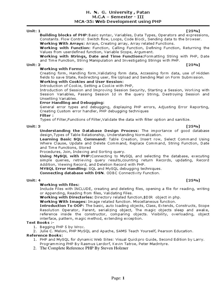 H. N. G. University, Patan M.C.A - Semester - III MCA-35: Web ...