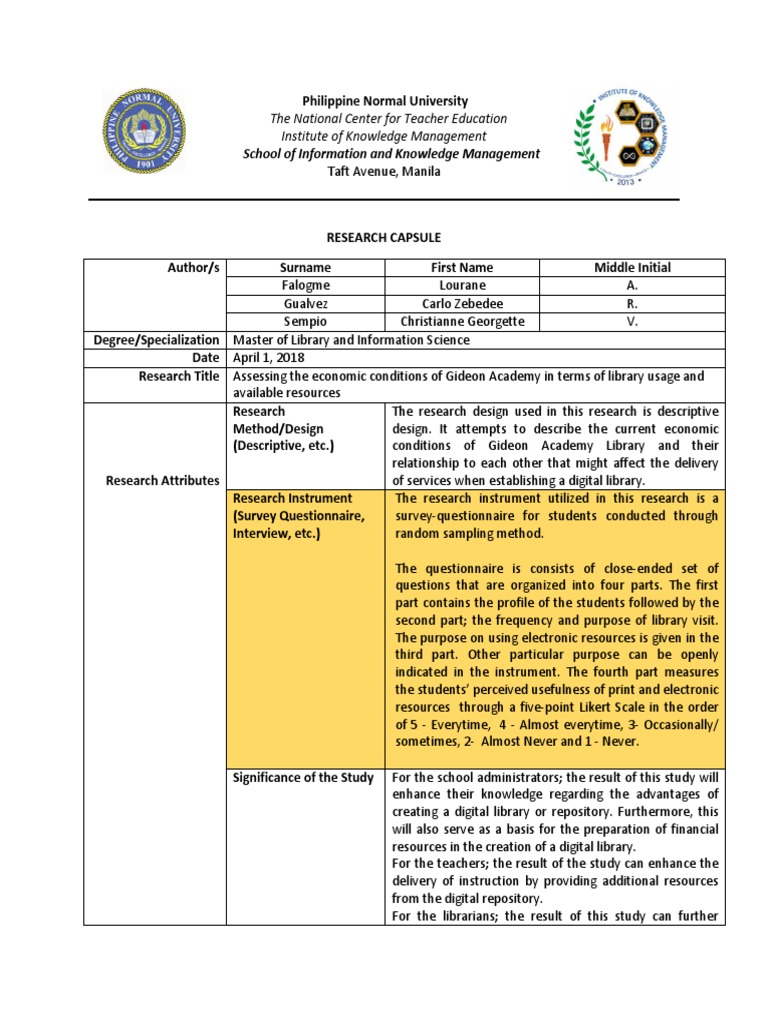 Research Capsule | PDF | Libraries | Digital Library