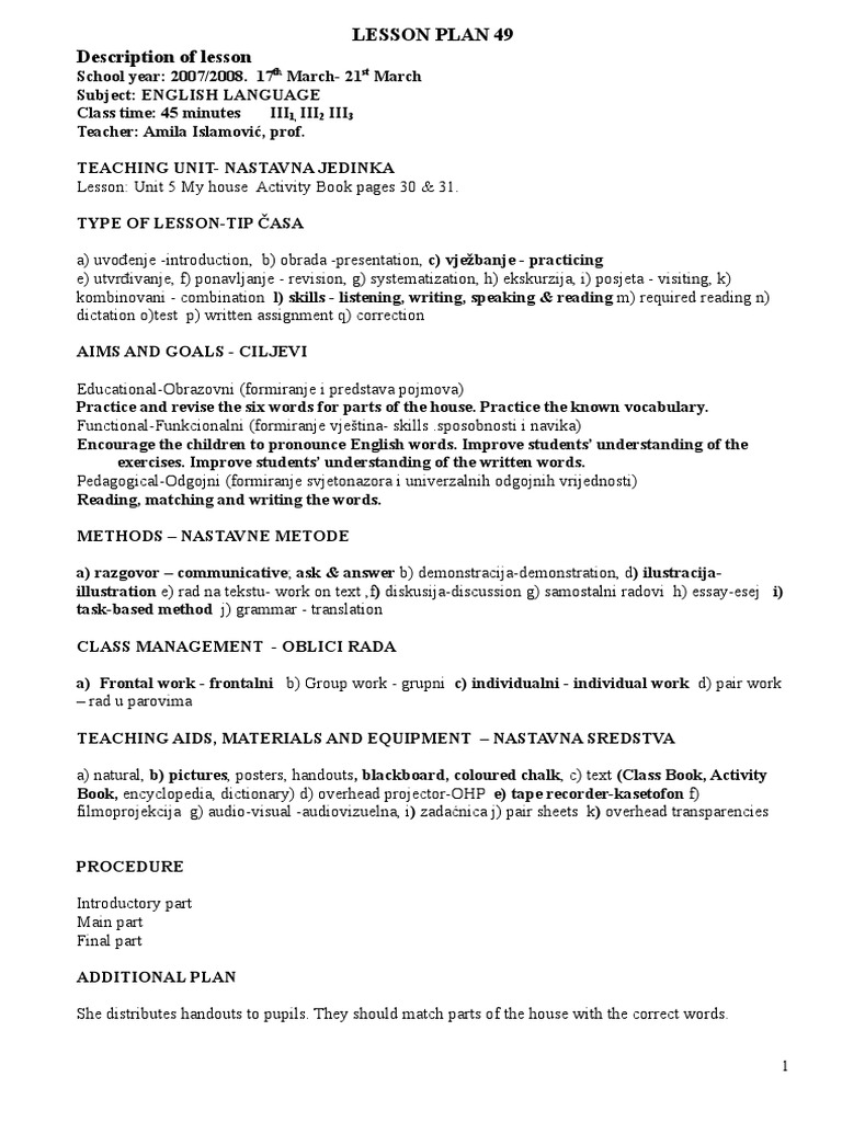 Lesson Plan 49 Description of Lesson: TH ST | PDF | Lesson Plan | Teaching
