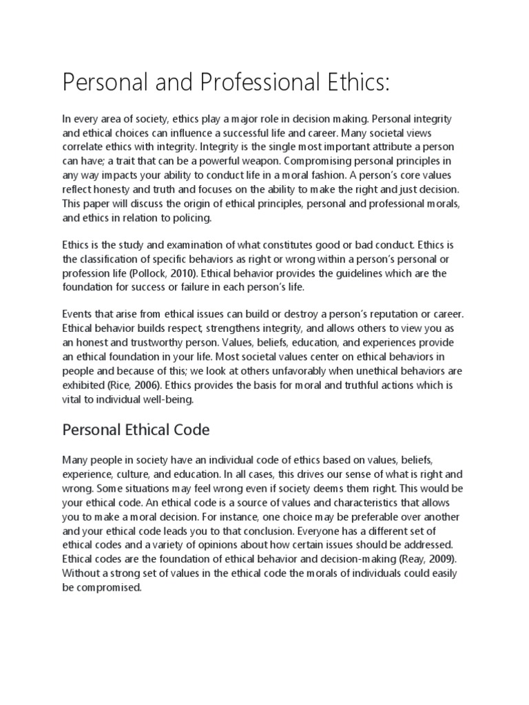 Personal and Proffesional Ethics Assignment | PDF | Value (Ethics) | Integrity