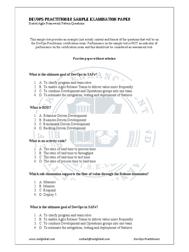 DevOps Scaled Agile Practise Questions | PDF | Agile Software ...