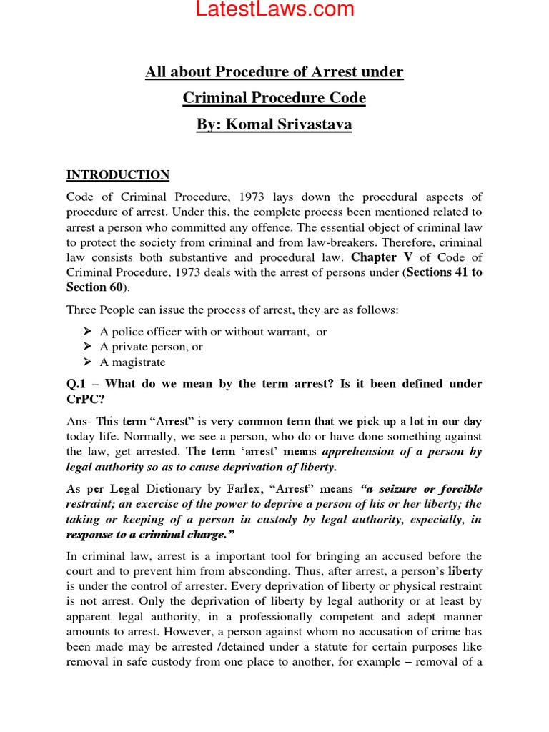 Arrest Procedures Under CrPC Explained | PDF | Arrest | Bail