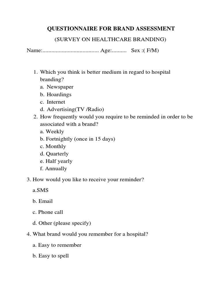 Healthcare Brand Assessment Survey | PDF