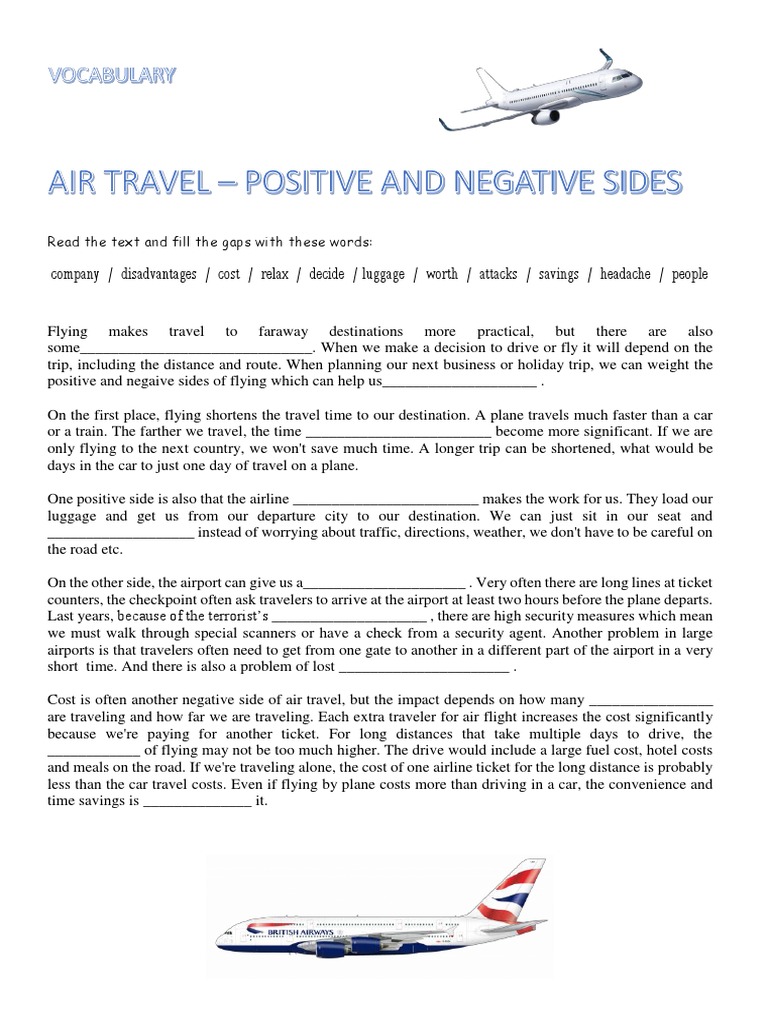 Air Travel Short Textfill The Gaps Vocabulary Reading Comprehension ...