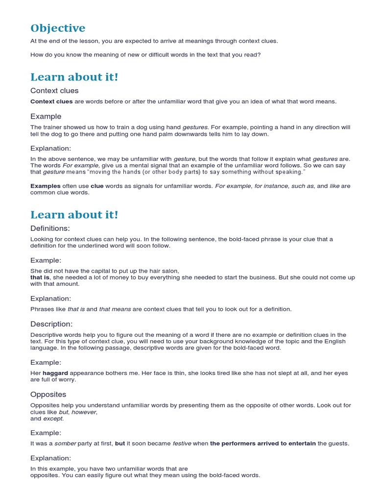 Context Clues Lesson | PDF | Word | Verb