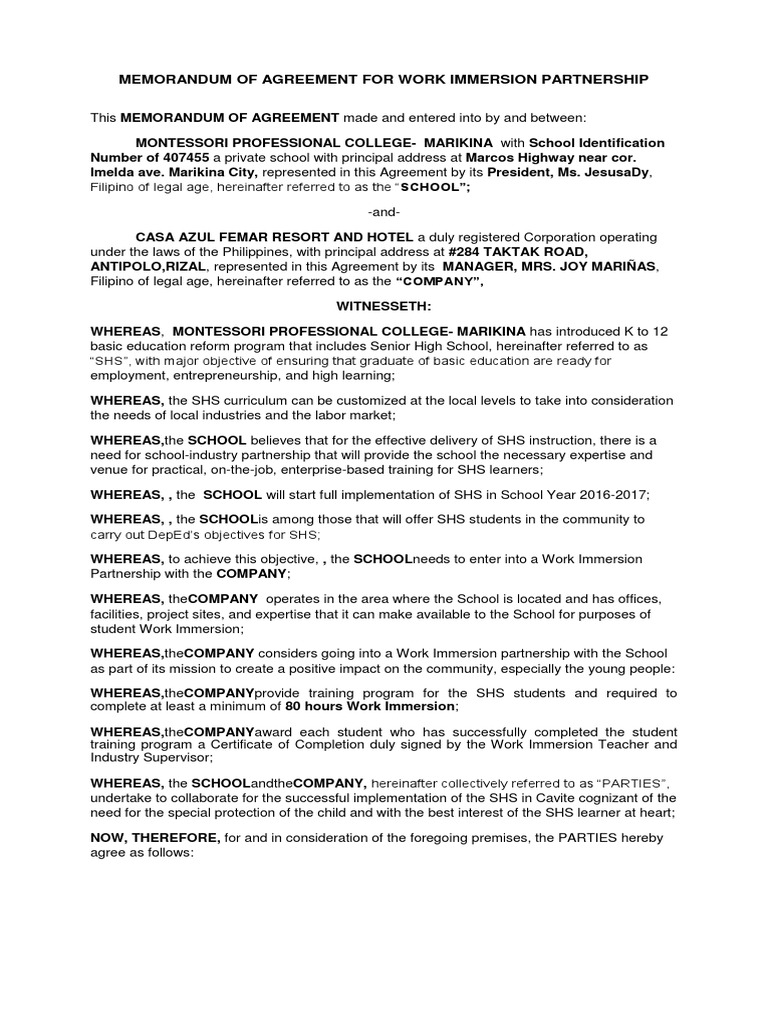 Memorandum of Agreement Mpca | PDF | Employment | Intellectual Property