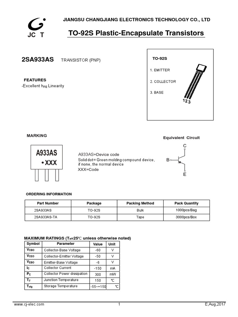 A933 Transistor Datasheet | PDF | Transistor | Manufactured Goods