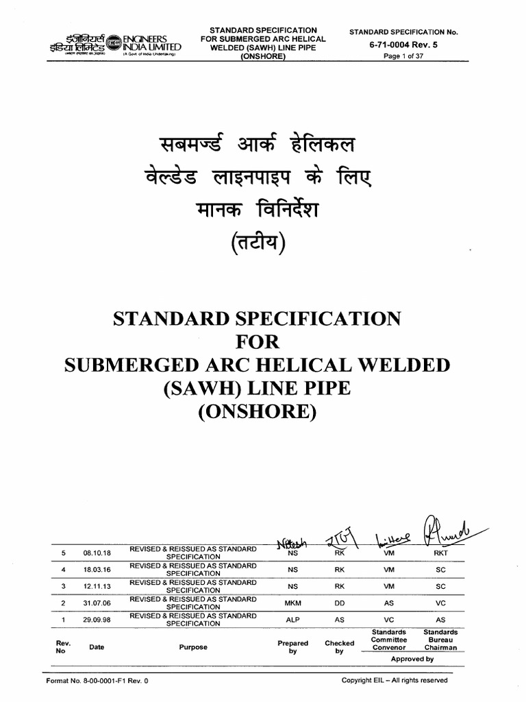 Eil Spec | PDF | Pipe (Fluid Conveyance) | Welding