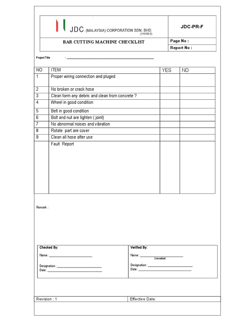 Bar Cutting Checklist | PDF