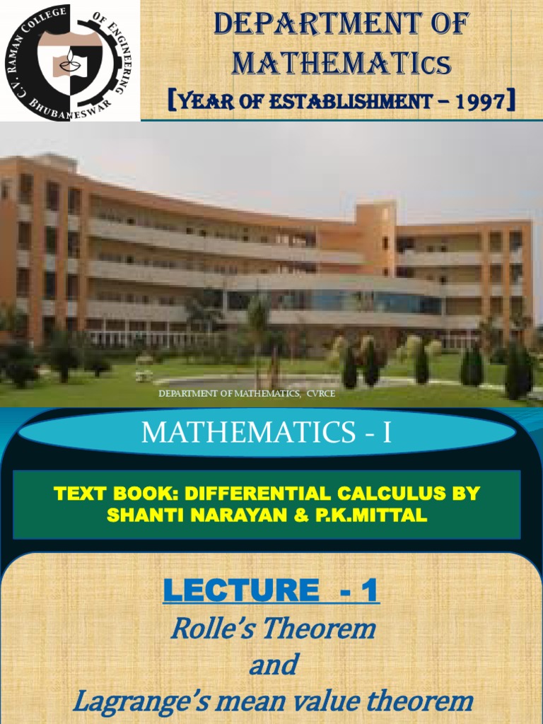 Lecture 1-Rolle's Theorem and Lagrange's Mean Value Theorem | PDF | Function (Mathematics ...