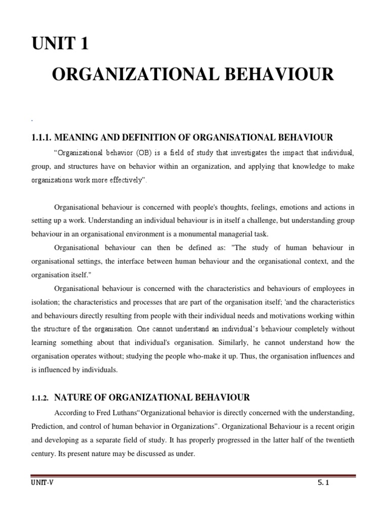 Understanding the Foundations of Organizational Behavior: Individuals ...