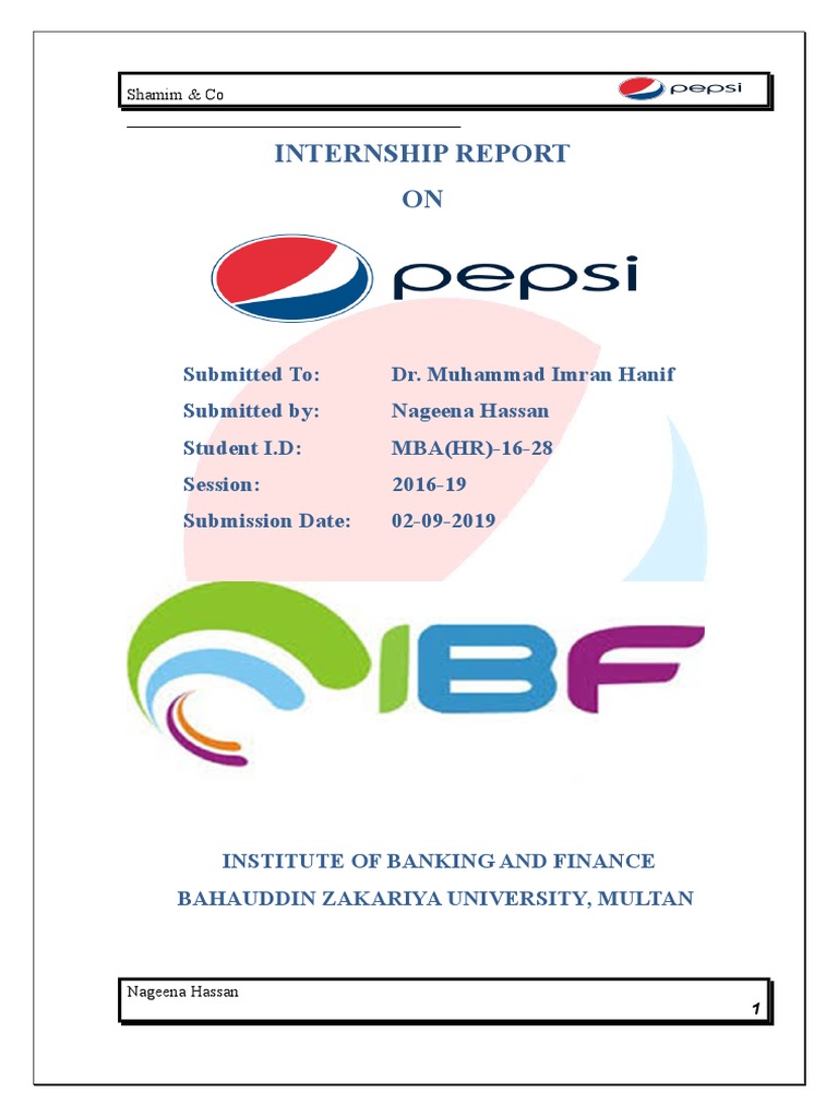 Pepsi Internship Report Pakistan Multan | PDF | Pepsi | Beverages
