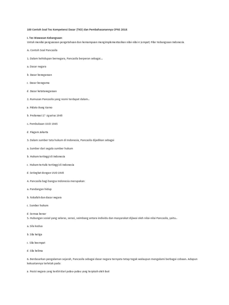 100 Contoh Soal Tes Kompetensi Dasar | PDF
