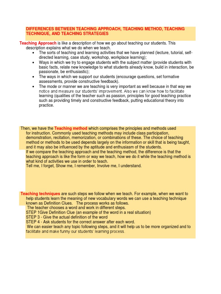 Teaching Methods vs. Techniques Explained | PDF | Teaching Method | Change