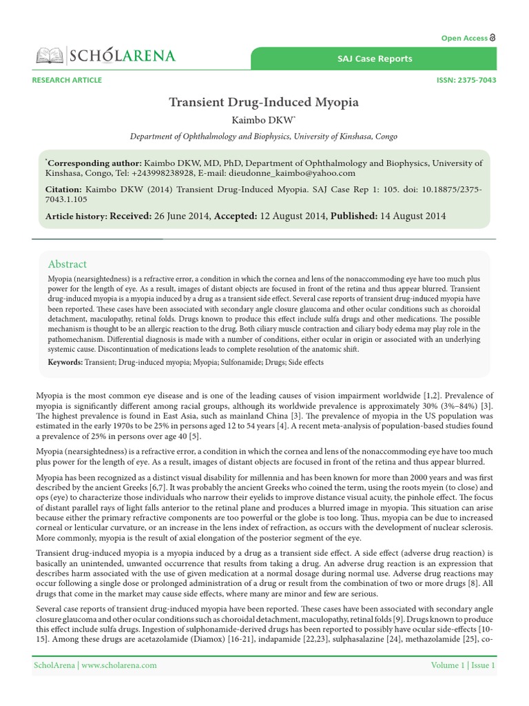 Transient Drug-Induced Myopia Overview | PDF | Visual System ...
