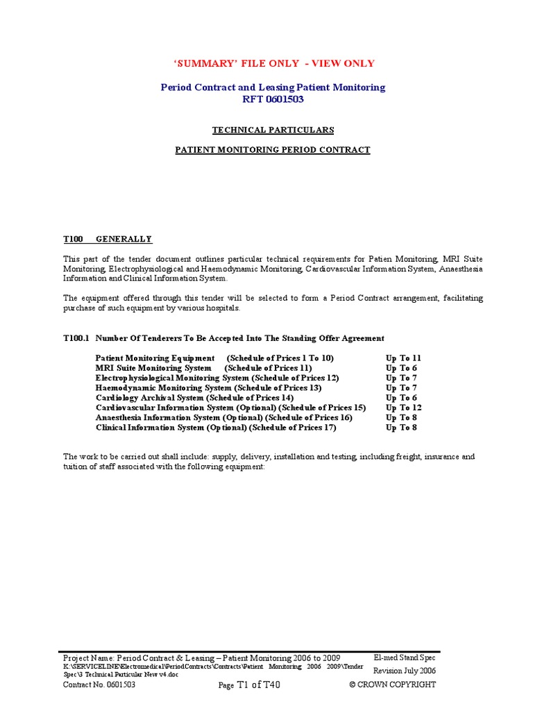 Summary TechnicalOnly Patient Monitor | Download Free PDF | Monitoring ...