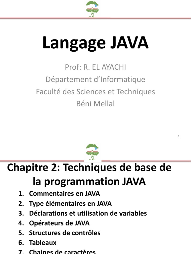 Chapitre2 Cours de JAVA | PDF | Java (Langage de programmation) | Variable (informatique)