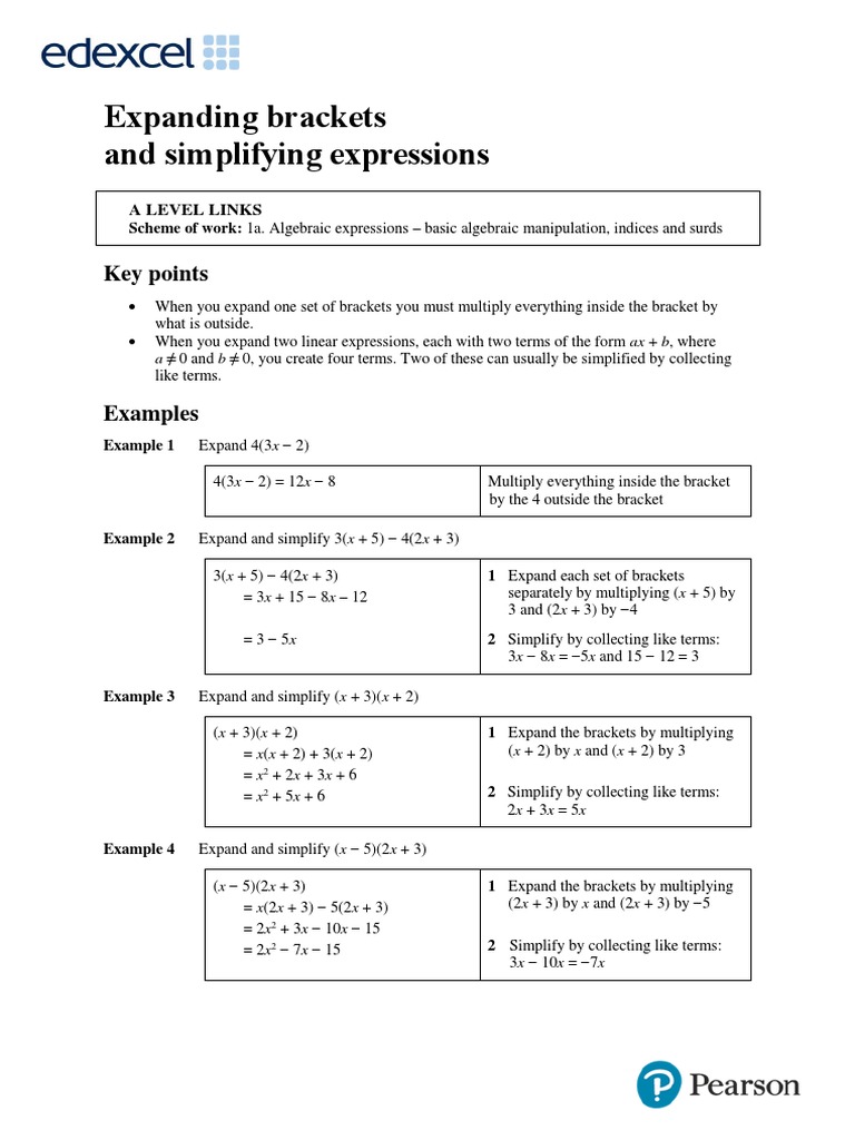 1a-1 Expanding Brackets and Simplifying Expressions | Download Free PDF ...
