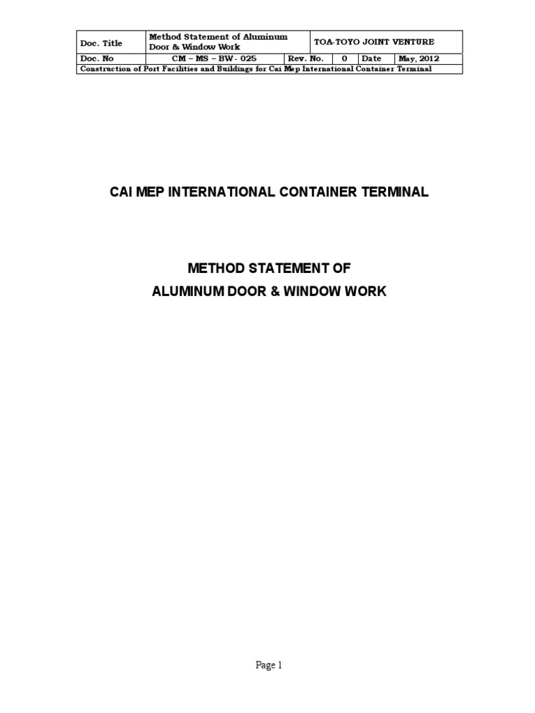 Method Statement Aluminium and Glass | PDF | Window | Door