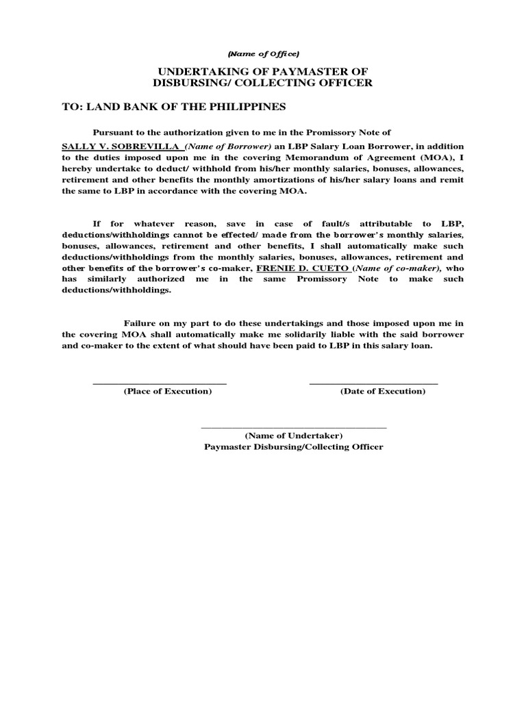 Salary Loan Undertaking for LBP | PDF | Finance & Money Management