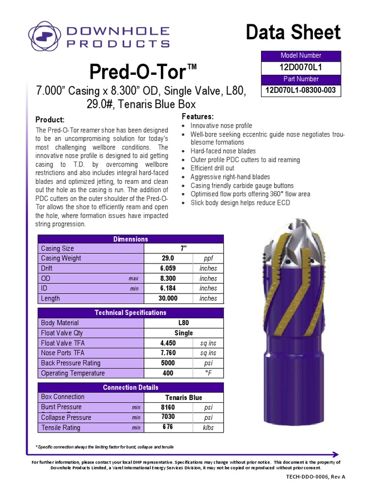 Pred-O-Tor 7 000 Casing X 8 300 OD Single Valve L80 29ppf Tenaris Blue ...