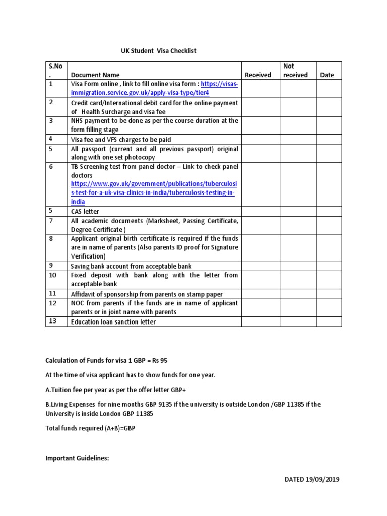 UK Student Visa Checklist | PDF | Visa Inc. | Student Loan