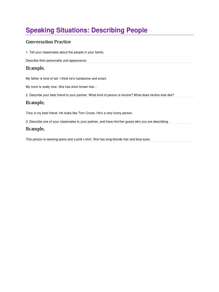 Speaking Situation Describing People | PDF | Languages