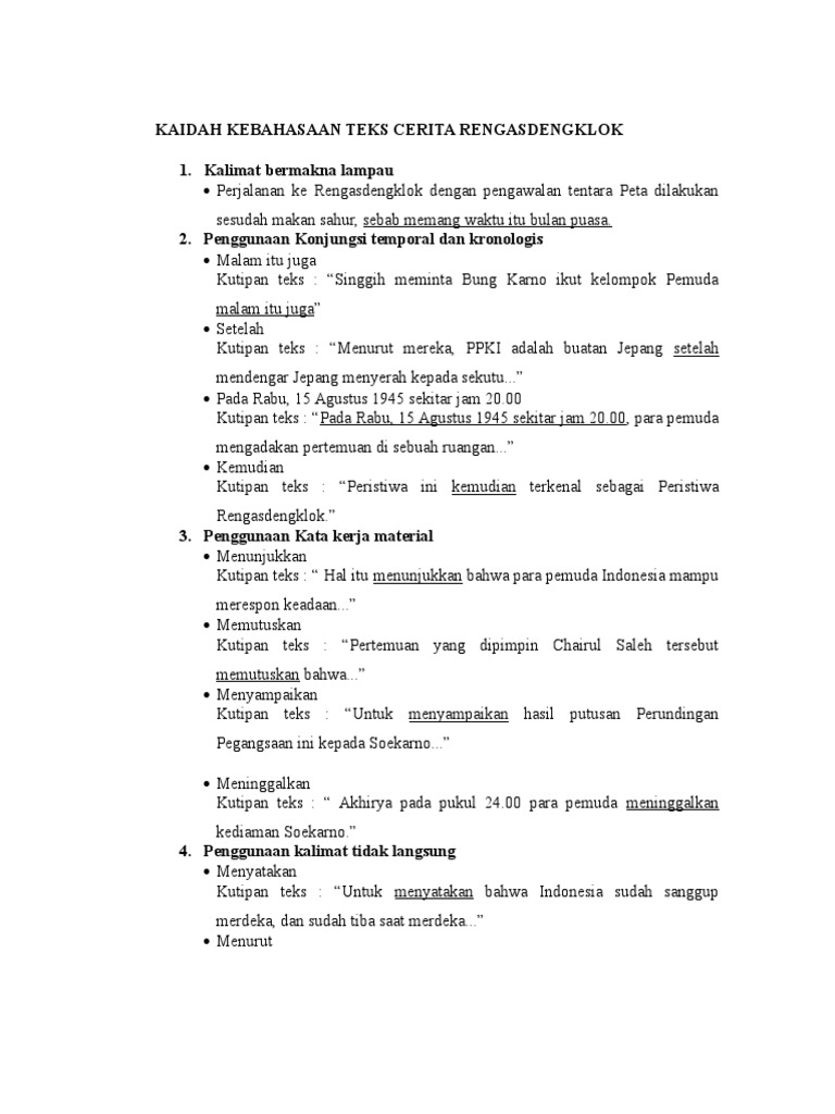 Kaidah Kebahasaan Teks Cerita Rengasdengklok | PDF
