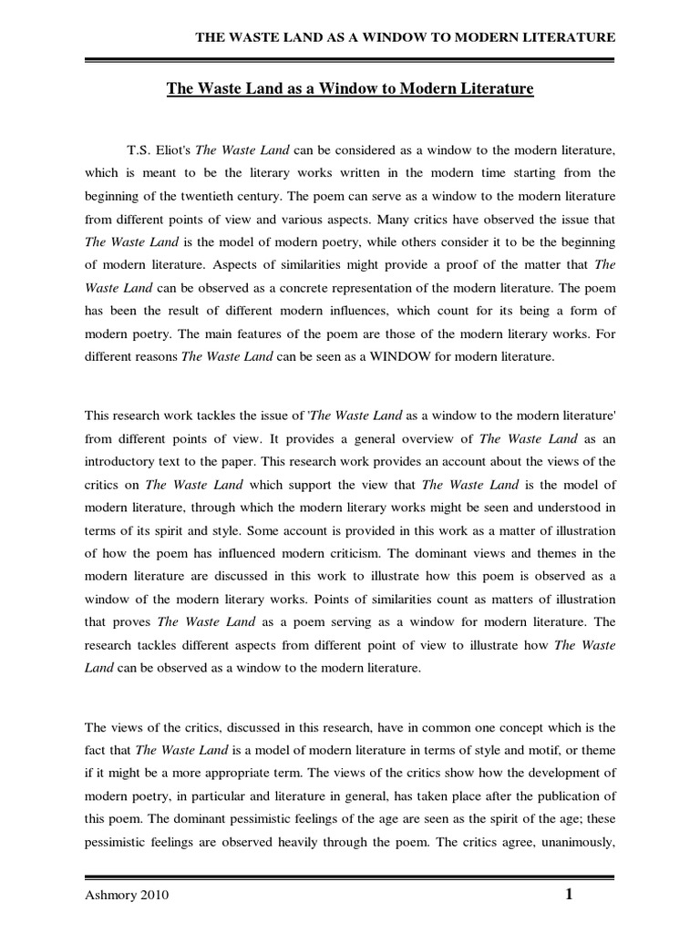 A Paper On Eliots The Waste Land | PDF | T. S. Eliot | Poetry