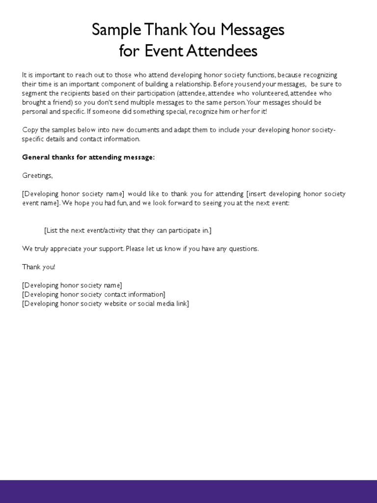 Sample Thank You Message For Event Attendees PDF | PDF | Social Media ...