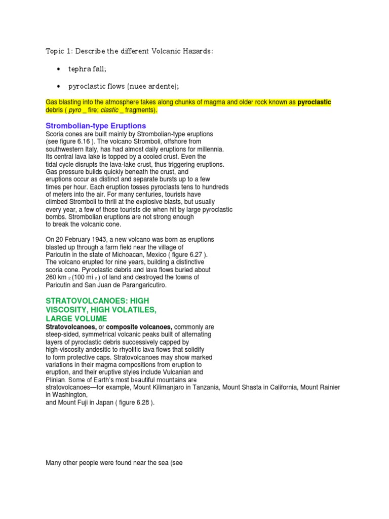 Volcanic Hazards Notes | PDF | Volcano | Types Of Volcanic Eruptions