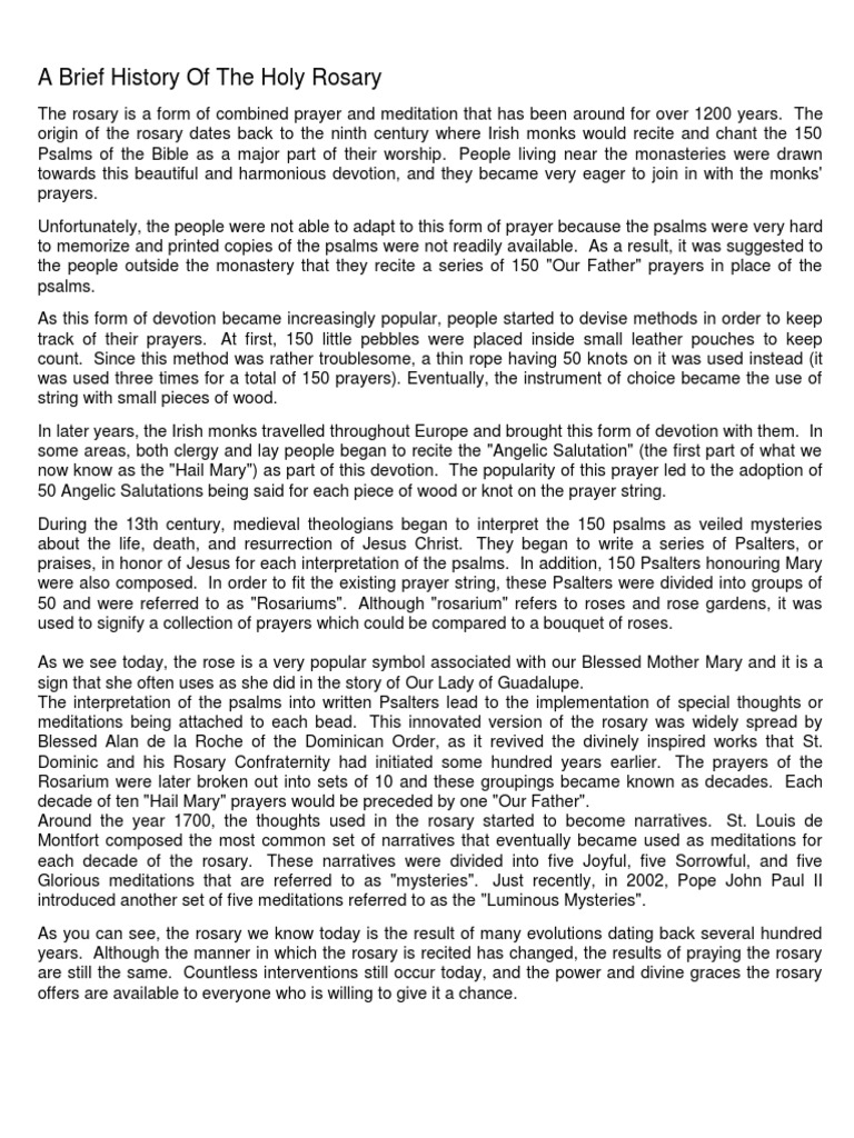 A BRIEF History of The Holy Rosary | PDF | Rosary | Our Lady Of Fátima