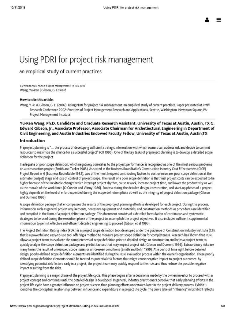 Using PDRI For Project Risk Management | PDF | Risk Management | Risk