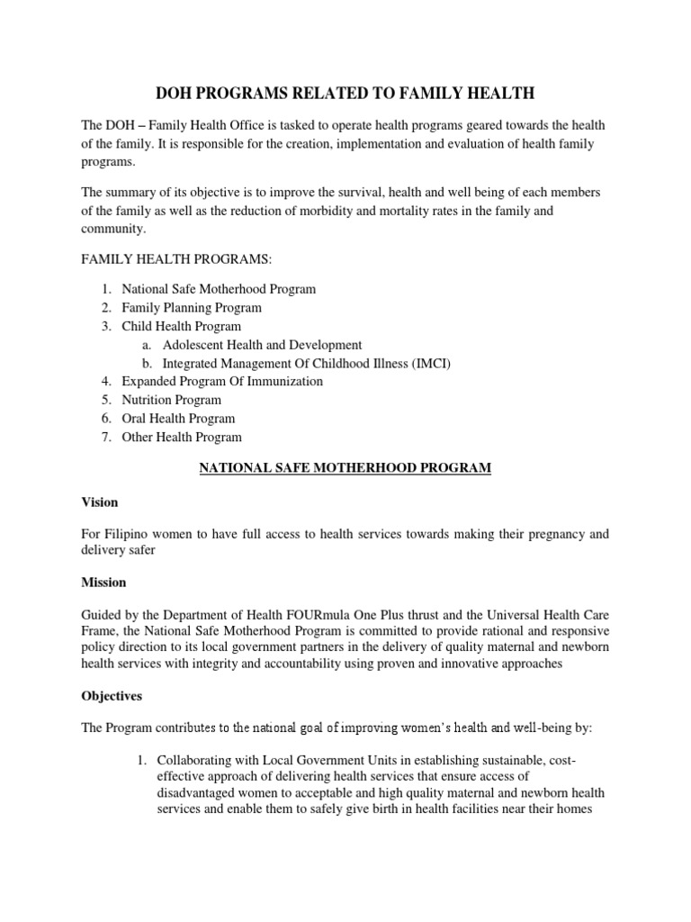 Doh Programs Related To Family Health 2 | PDF | Family Planning ...