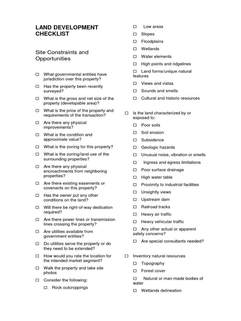 Land Development Checklist | PDF | Zoning | Easement