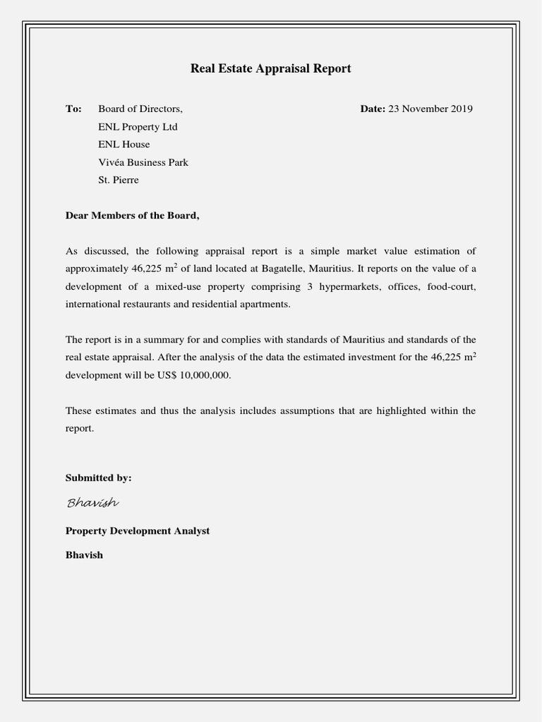 Real Estate Appraisal Report Cover Letter | PDF