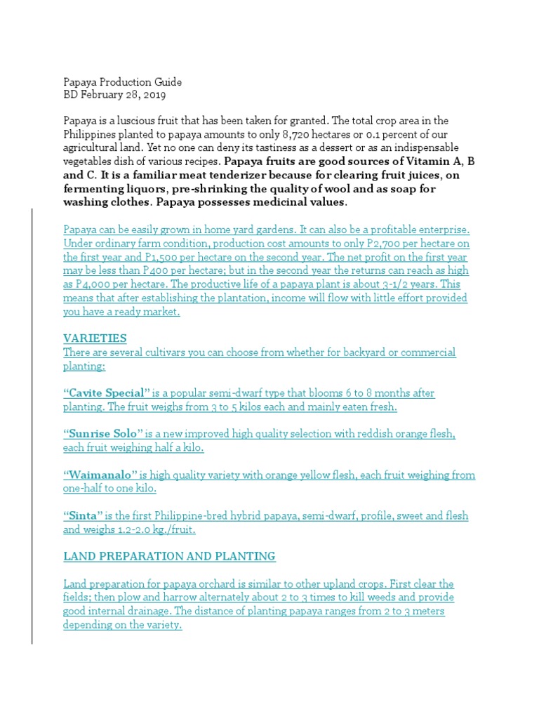 Papaya Production Guide | PDF | Seed | Branches Of Botany