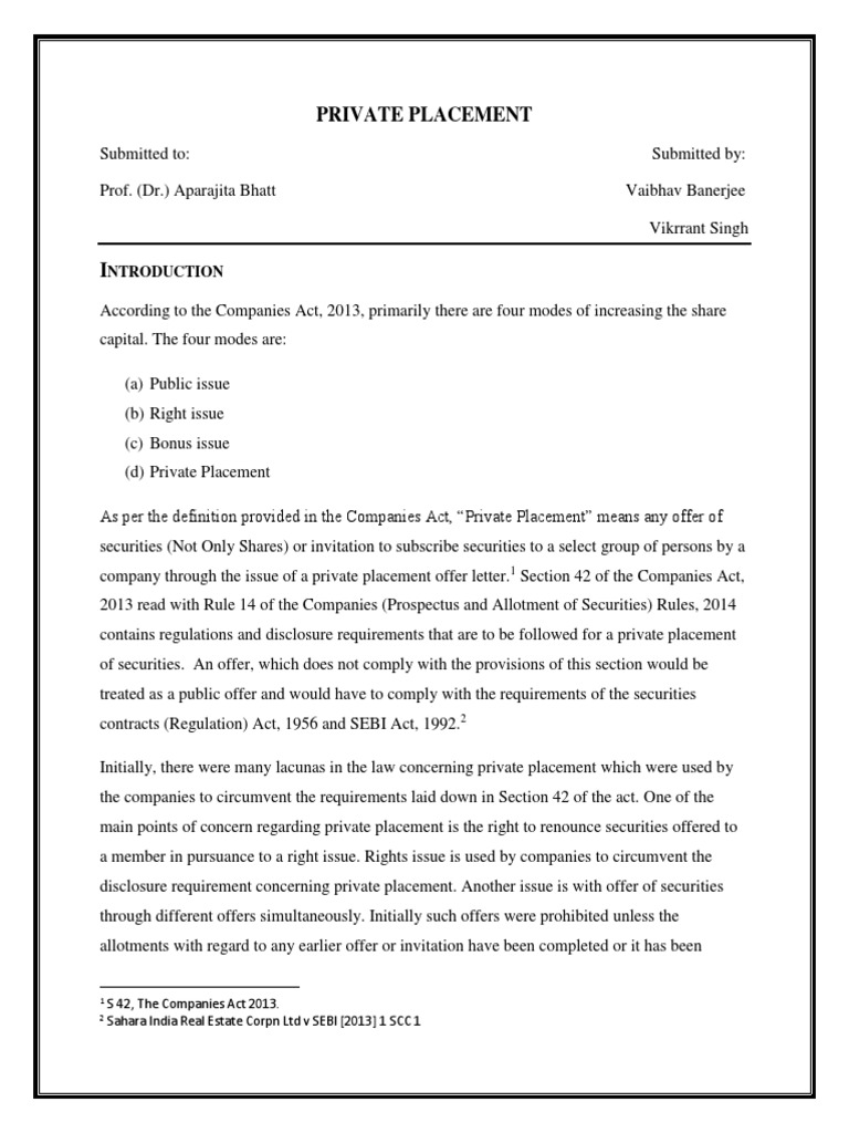 Private Placement | PDF | Prospectus (Finance) | Private Equity