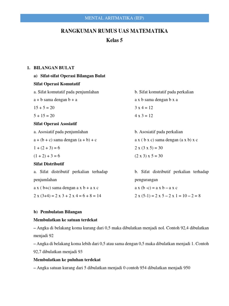 Rangkuman Rumus Uas Matematika Kls 5 | PDF