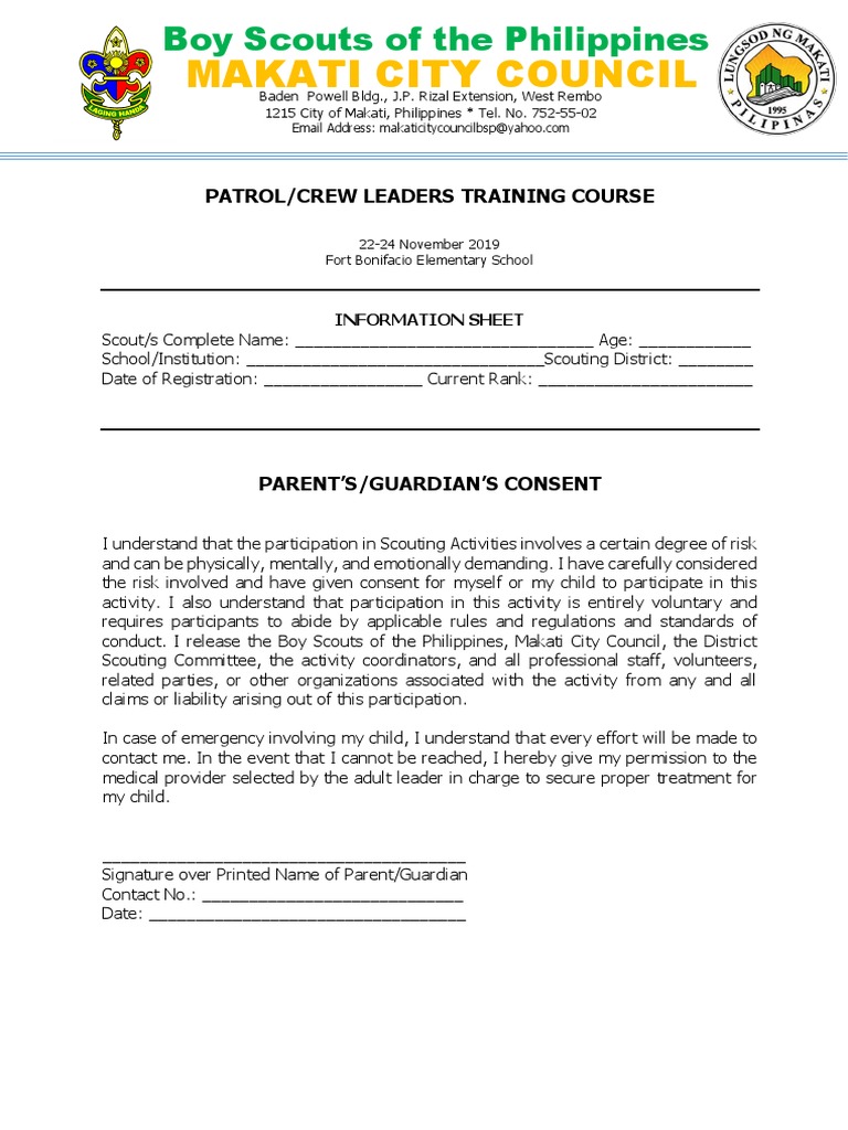 Consent PLTC CLTC 2019 | PDF | Consent | Scouting