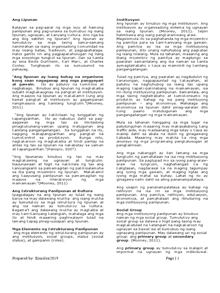 Aralin 1 Ang Lipunan | PDF