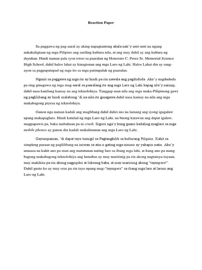 Reaction Paper | PDF