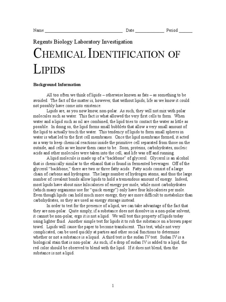 Chemical Identification of Lipids | PDF | Lipid | Fatty Acid