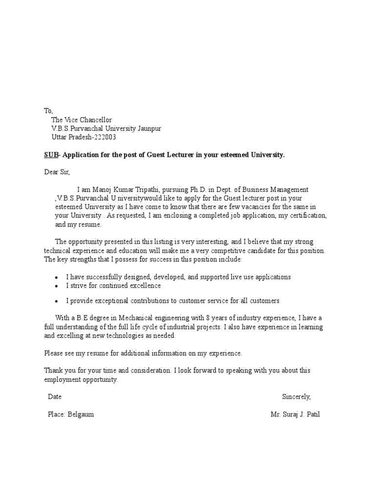 Application Letter Lecturer | PDF